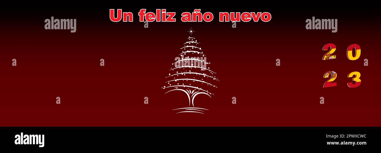 Merry Christmas and Happy New Year web page cover. Spain flag on the ...