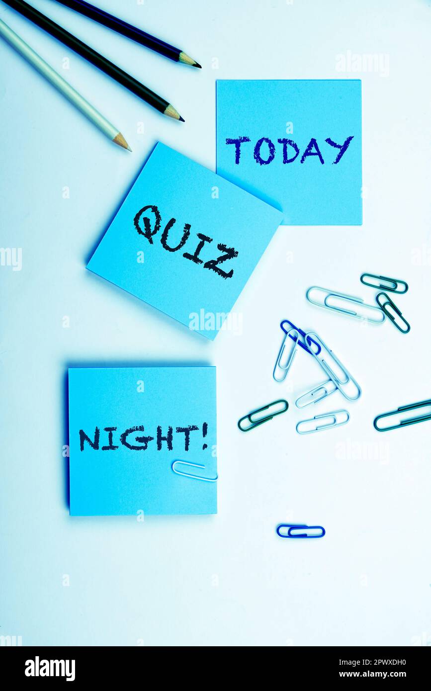 Writing displaying text Quiz Night, Business idea evening test ...