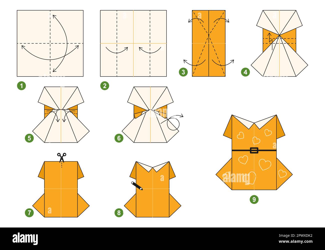 Origami tutorial for kids. Origami cute dress Stock Vector Image & Art - Alamy