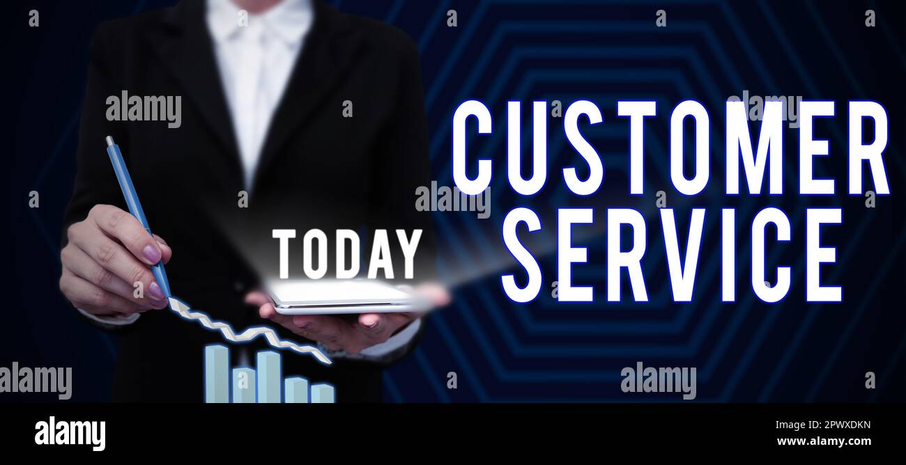 Hand writing sign Customer Service, Business overview process of ...