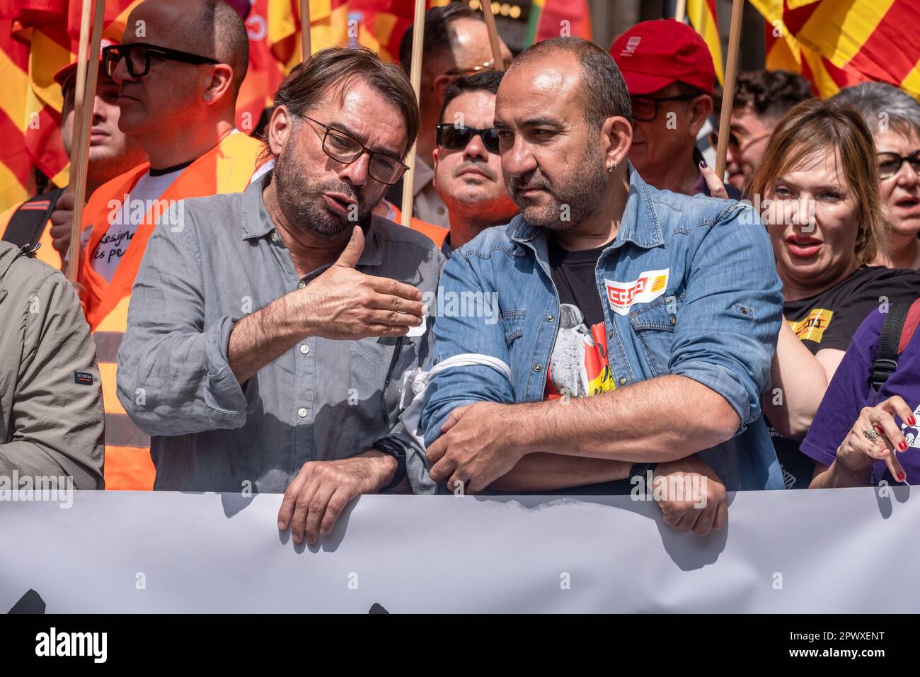 Barcelona, Spain. 01st May, 2023. Camil Ros (Left) UGT union leader and ...