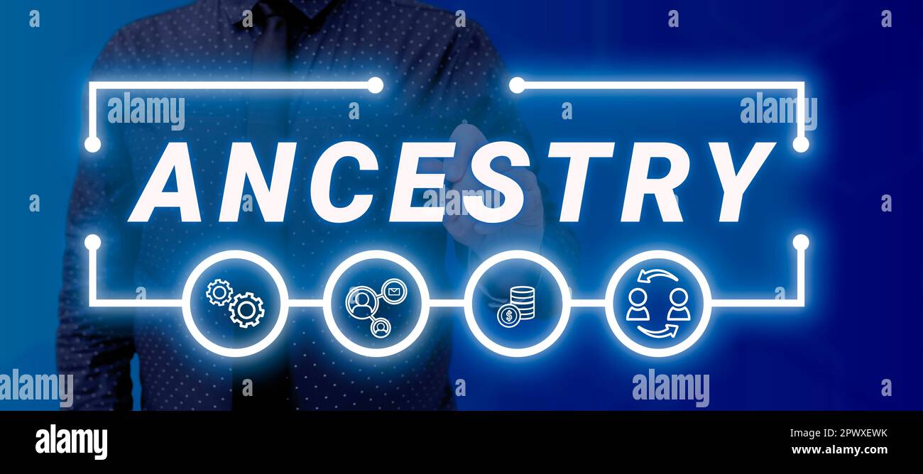 Hand writing sign Ancestry, Concept meaning the history or ...