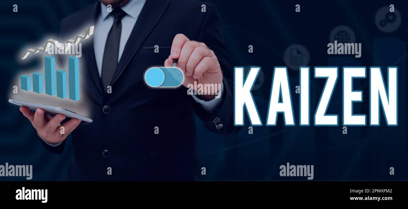 Text sign showing Kaizen, Word for a Japanese business philosophy of ...