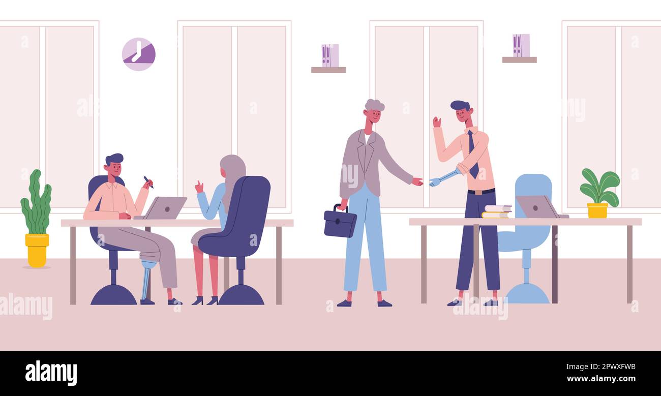 Handicapped people working in office. Inclusive workplace with people ...