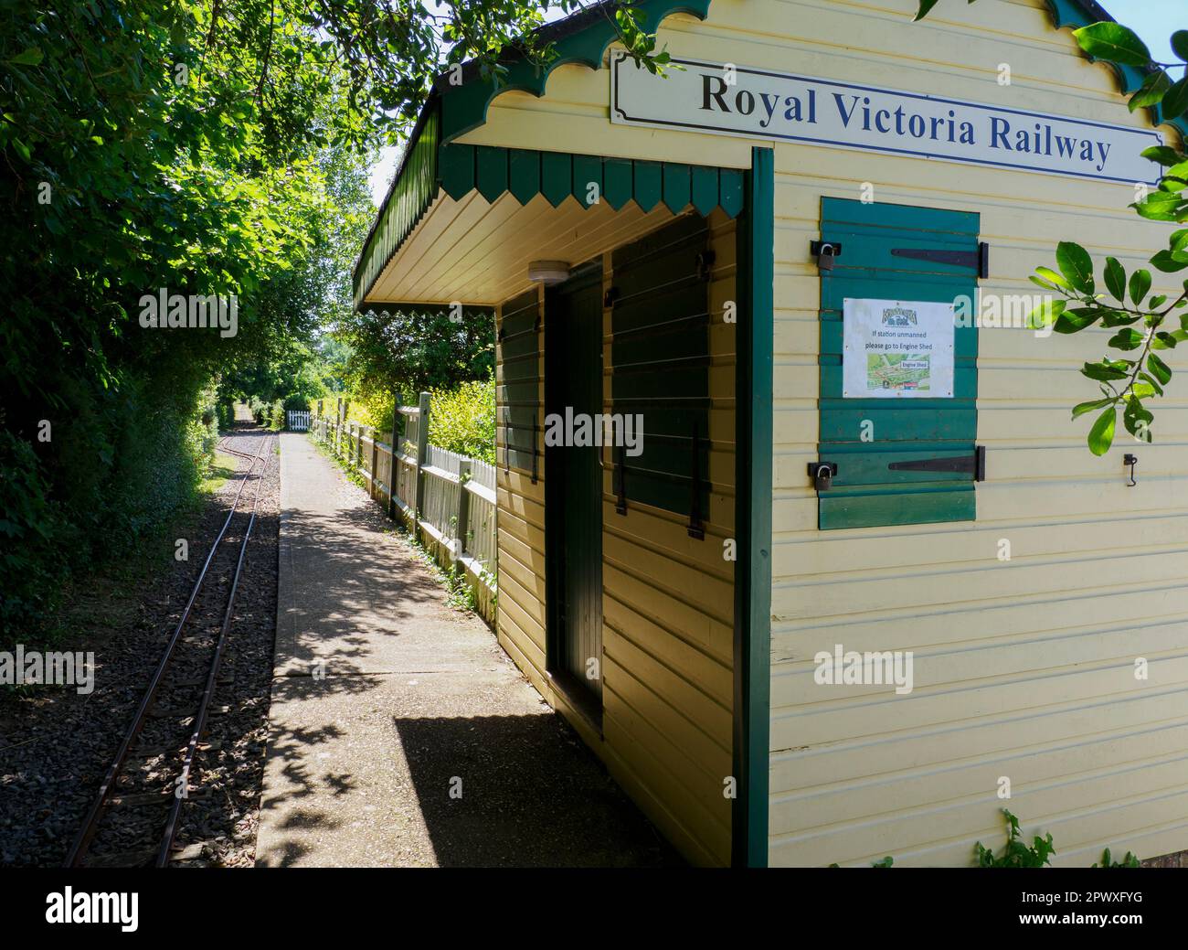 Royal Victoria Country Park narrow-gauge railway track and station ...