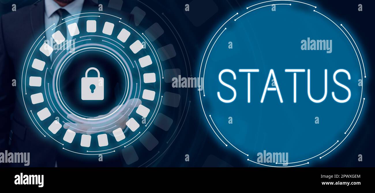 Sign displaying Status, Business concept situation at a particular time ...