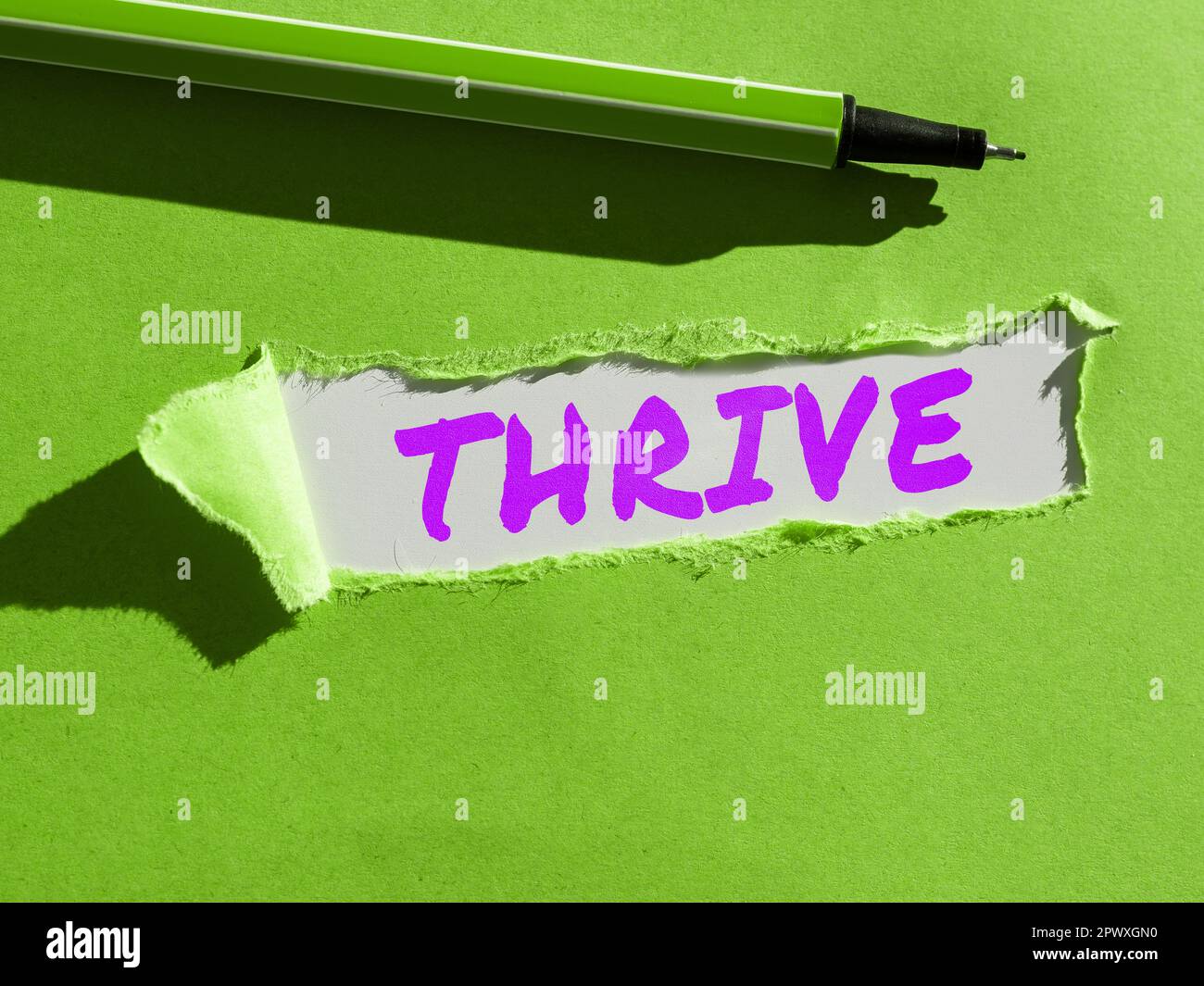 Hand writing sign Thrive, Word for Think positively Continue to prosper ...