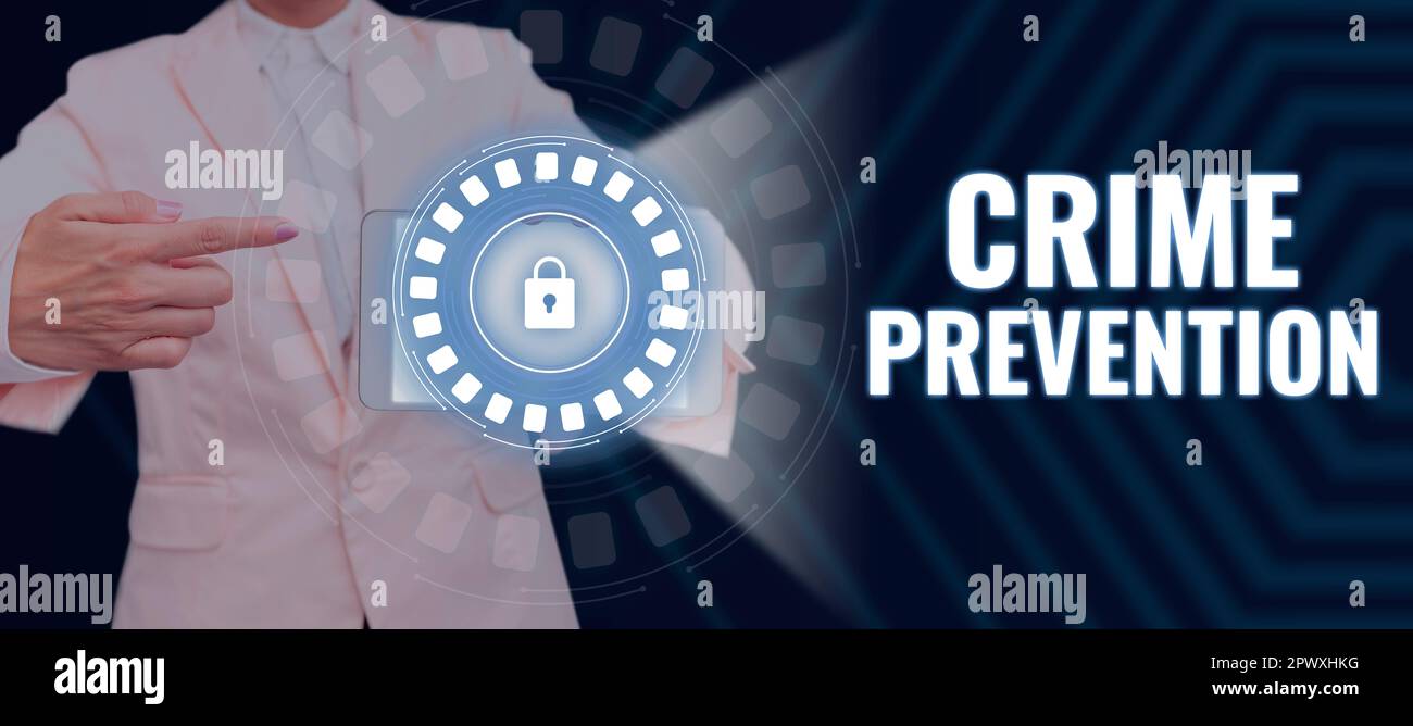 Hand writing sign Crime Prevention, Concept meaning Federal Offense ...