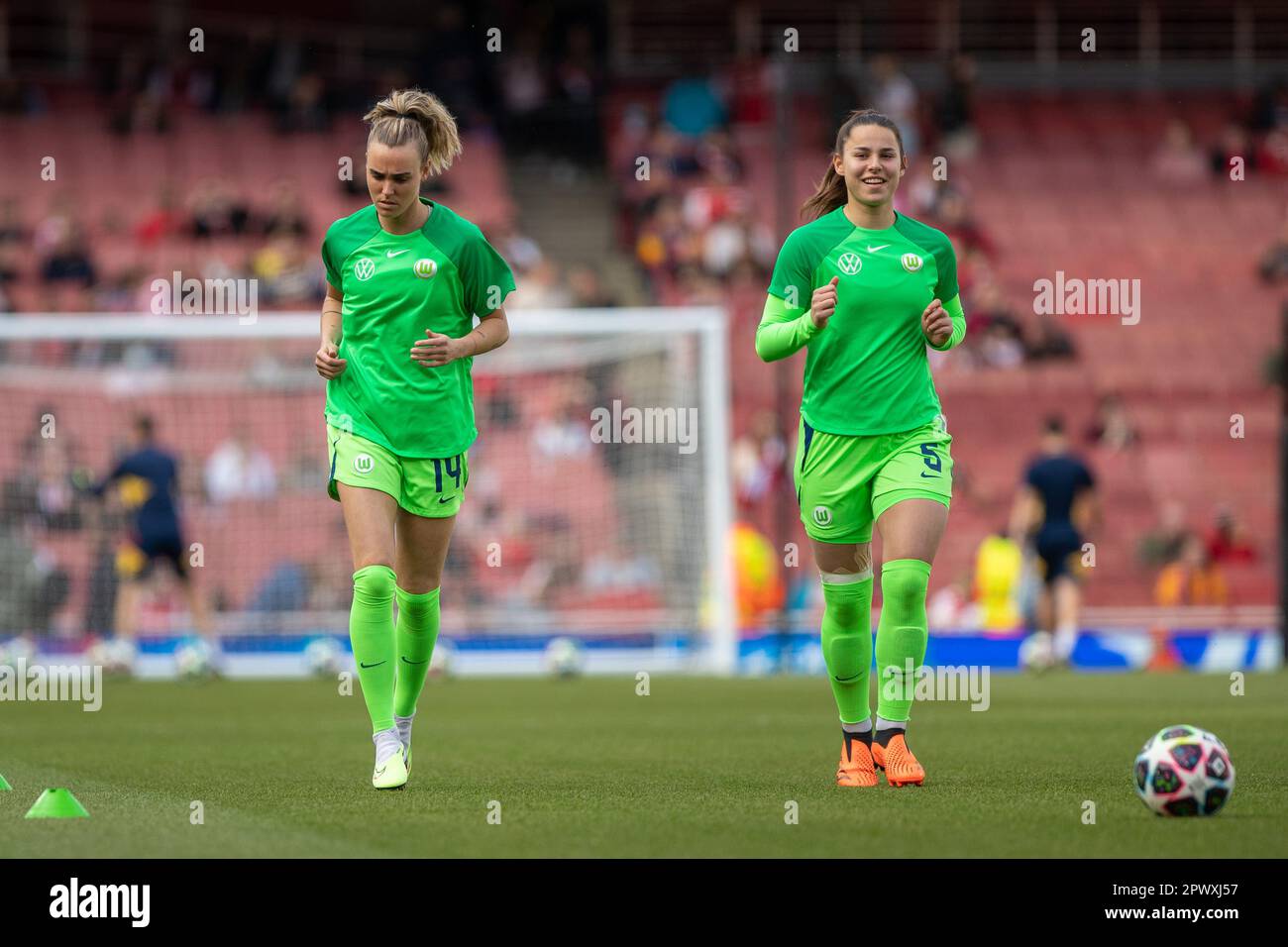 London, UK. 1st May, 2023. Jill Roord and Lena Oberdorf during the UEFA ...