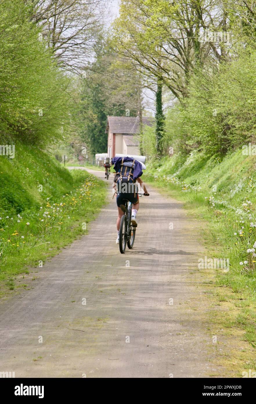 A view of the cyclists on the cycle track, Saint-Cyr-du-Bailleul ...