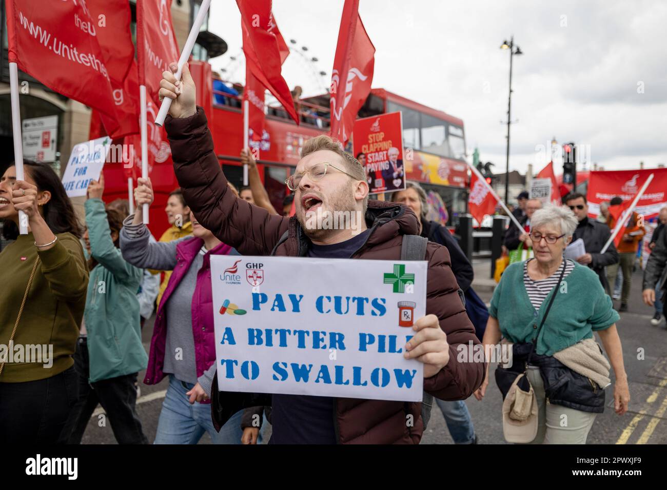 London, UK. 01st May, 2023. NHS pharmacists from Unite the Union hold ...