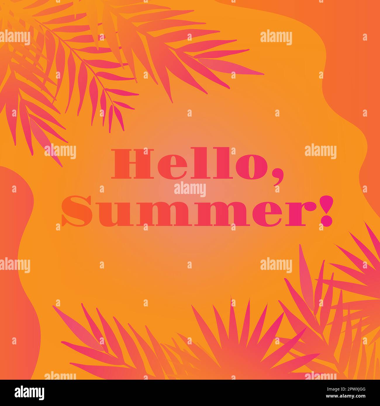 Hello Summer square background with palm leaves for Summertime graphic ...