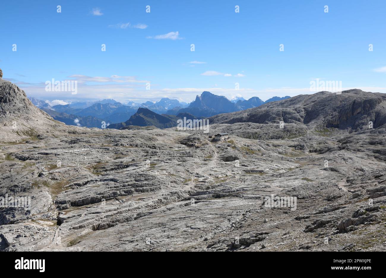 Almost lunar scenery of the dolomites in northern italy and the alpine ...