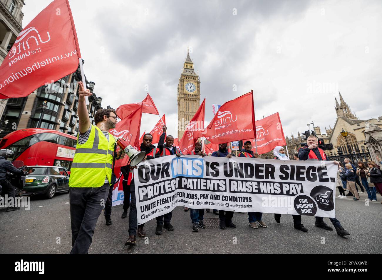 London, UK. 01st May, 2023. NHS workers from the Unite the Union march ...