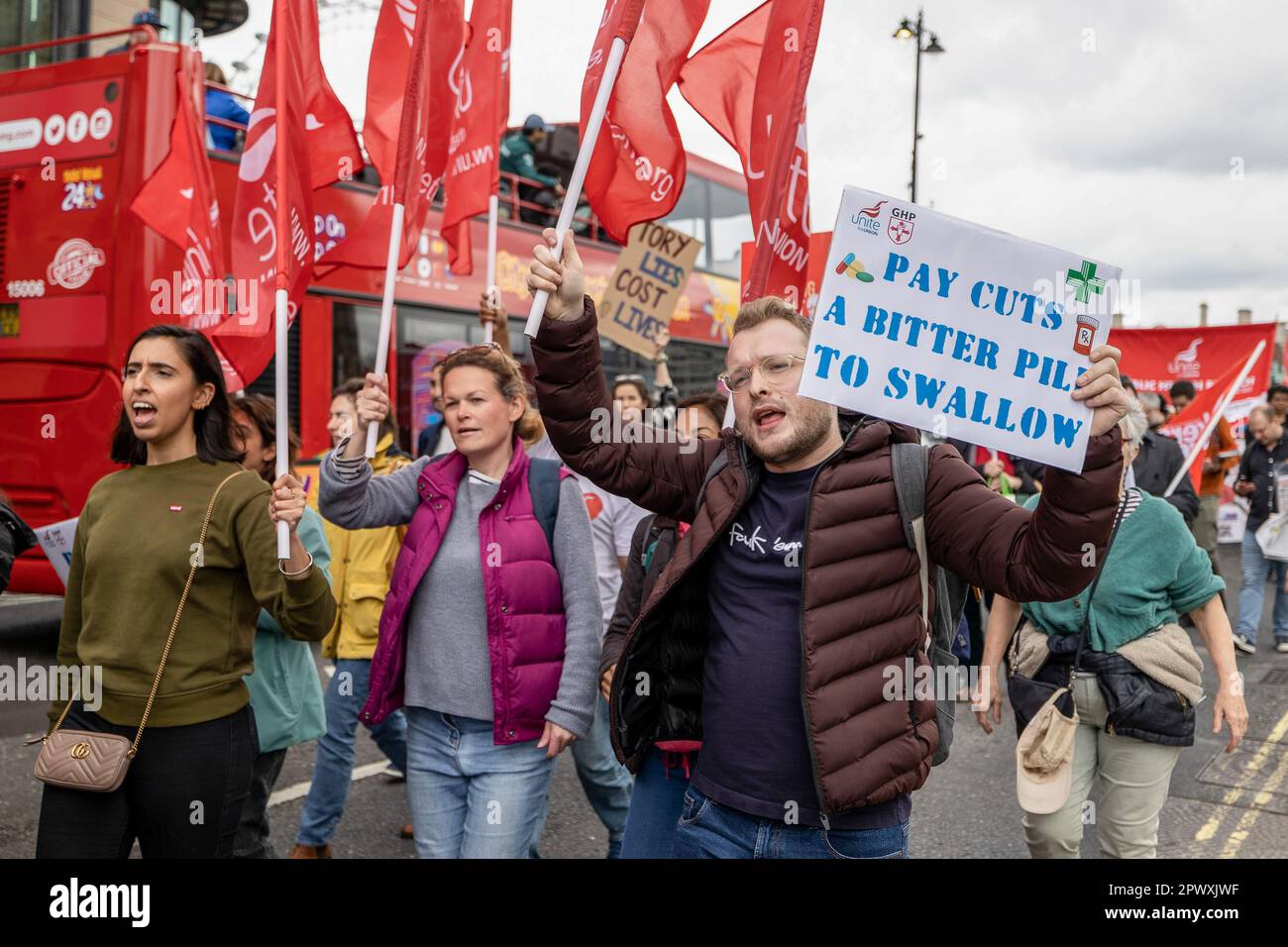 London, UK. 01st May, 2023. NHS pharmacists from Unite the Union hold ...
