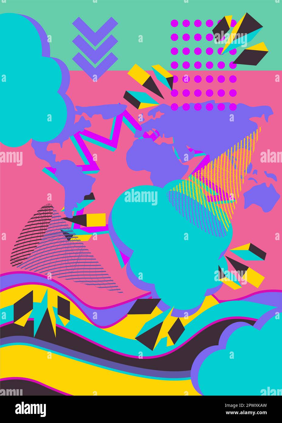 Geometrical graphic shapes with world map template. Vintage background ...