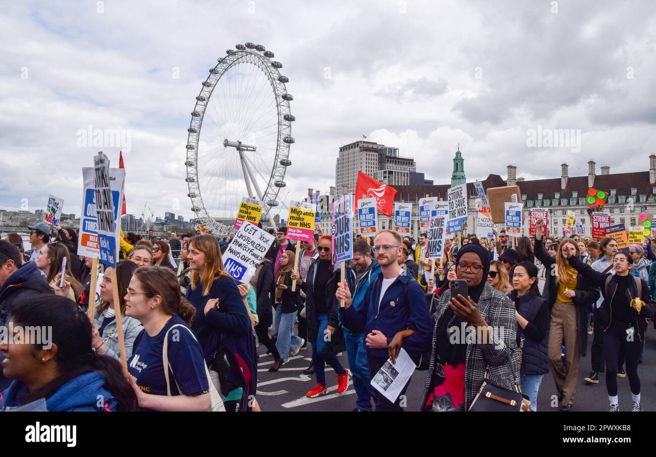London, UK. 1st May 2023. Protesters on Westminster Bridge. Crowds ...
