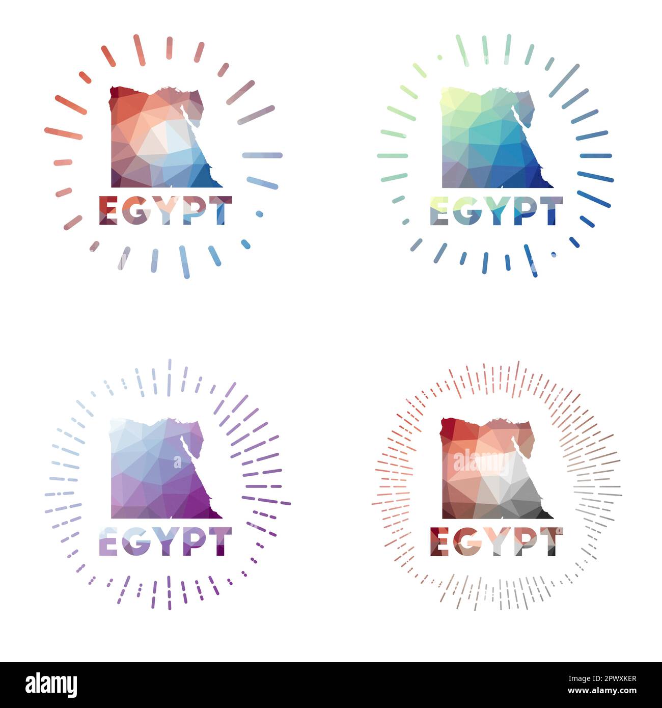 Egypt low poly sunburst set. Logo of country in geometric polygonal ...