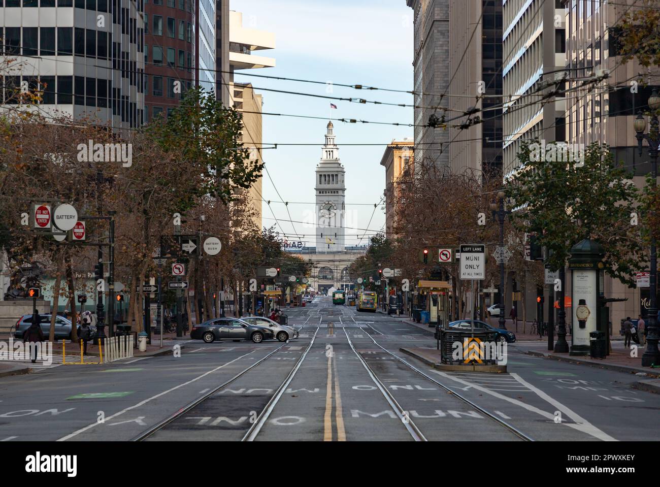 A picture of the Market Street and the Ferry Building in San Francisco ...