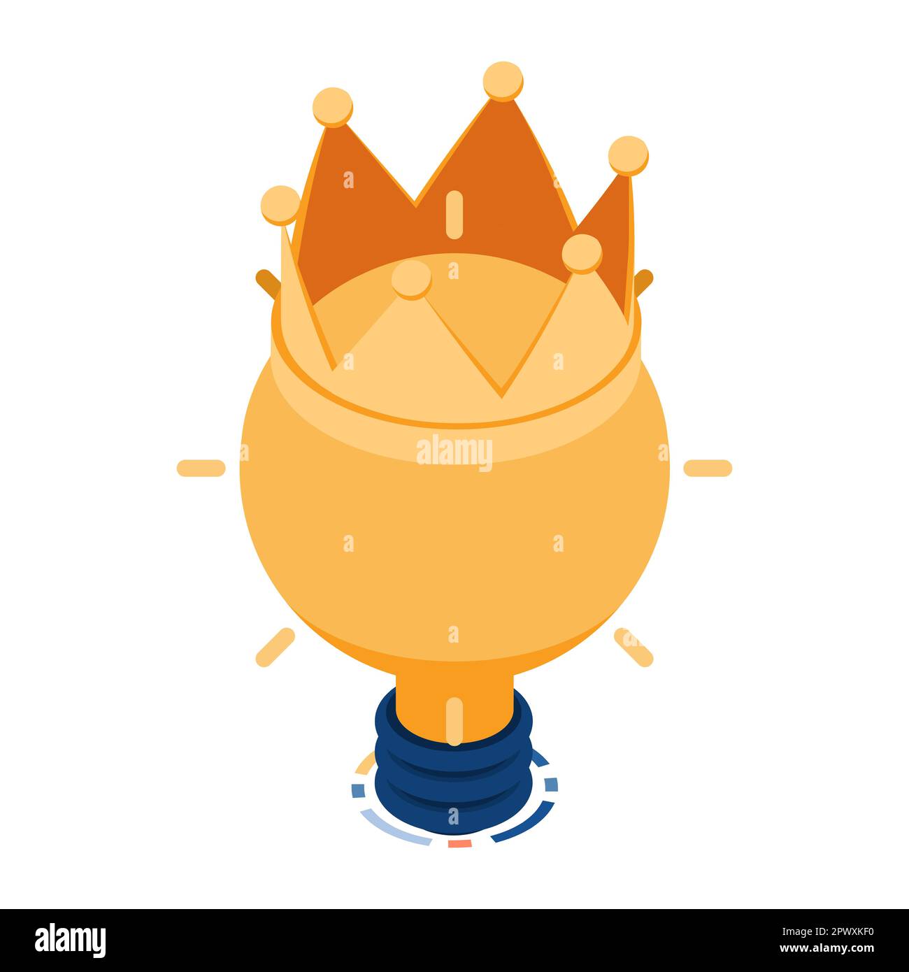 Flat 3d Isometric Light Bulb Idea with Golden Crown. Idea and Content ...