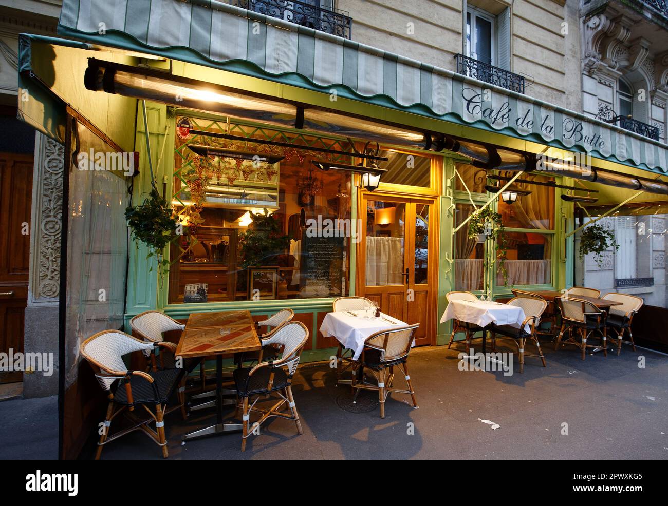 The French traditional Cafe de la butte located in Montmartre area at ...