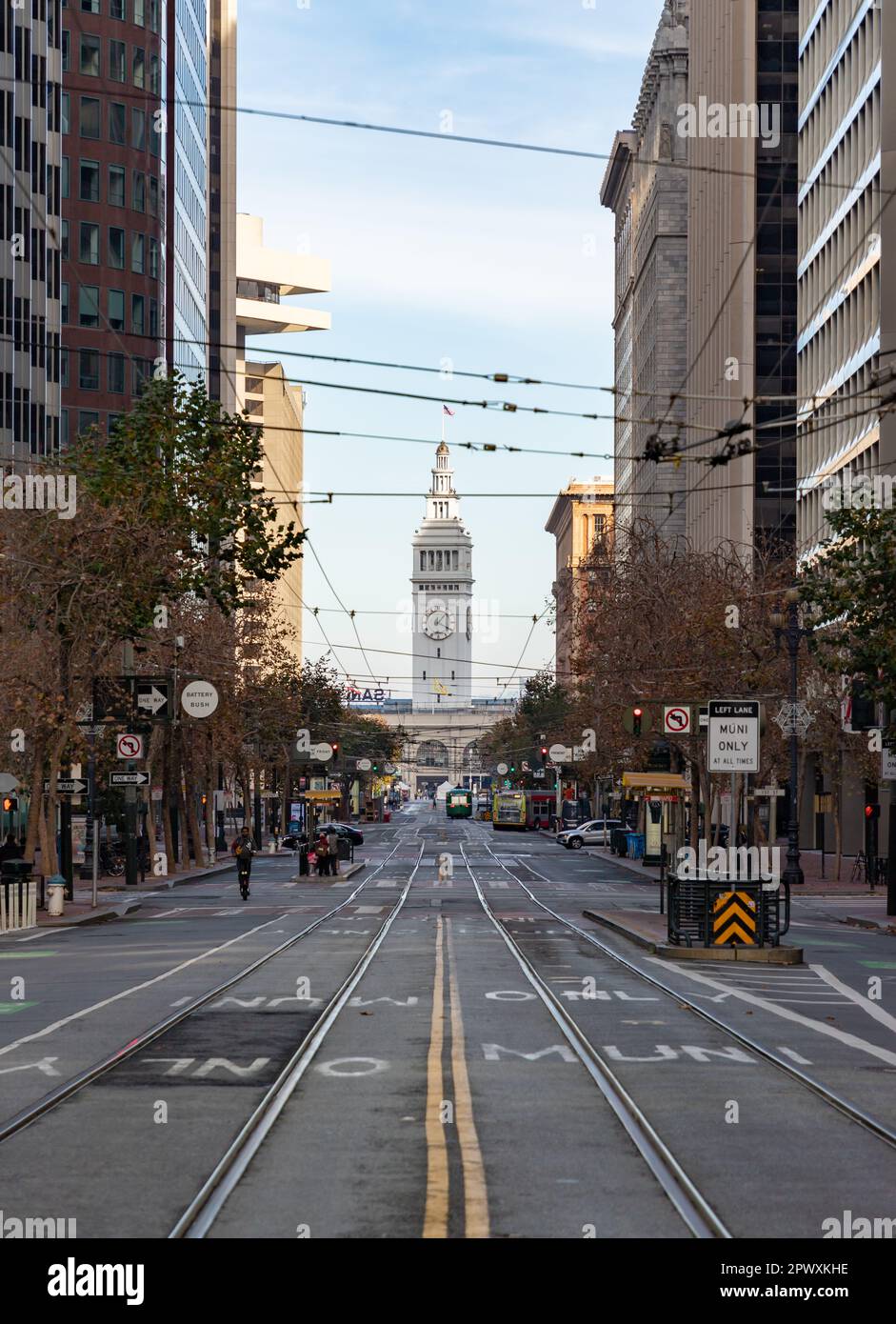 A picture of the Market Street and the Ferry Building in San Francisco ...