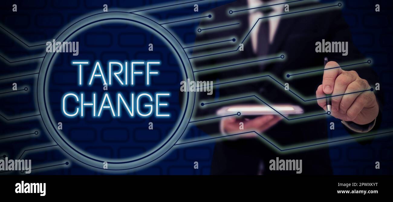 Writing displaying text Tariff Change, Internet Concept Amendment of Import Export taxes for ...