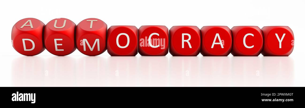 Democracy or autocracy concept. The text in dices turn from democracy ...