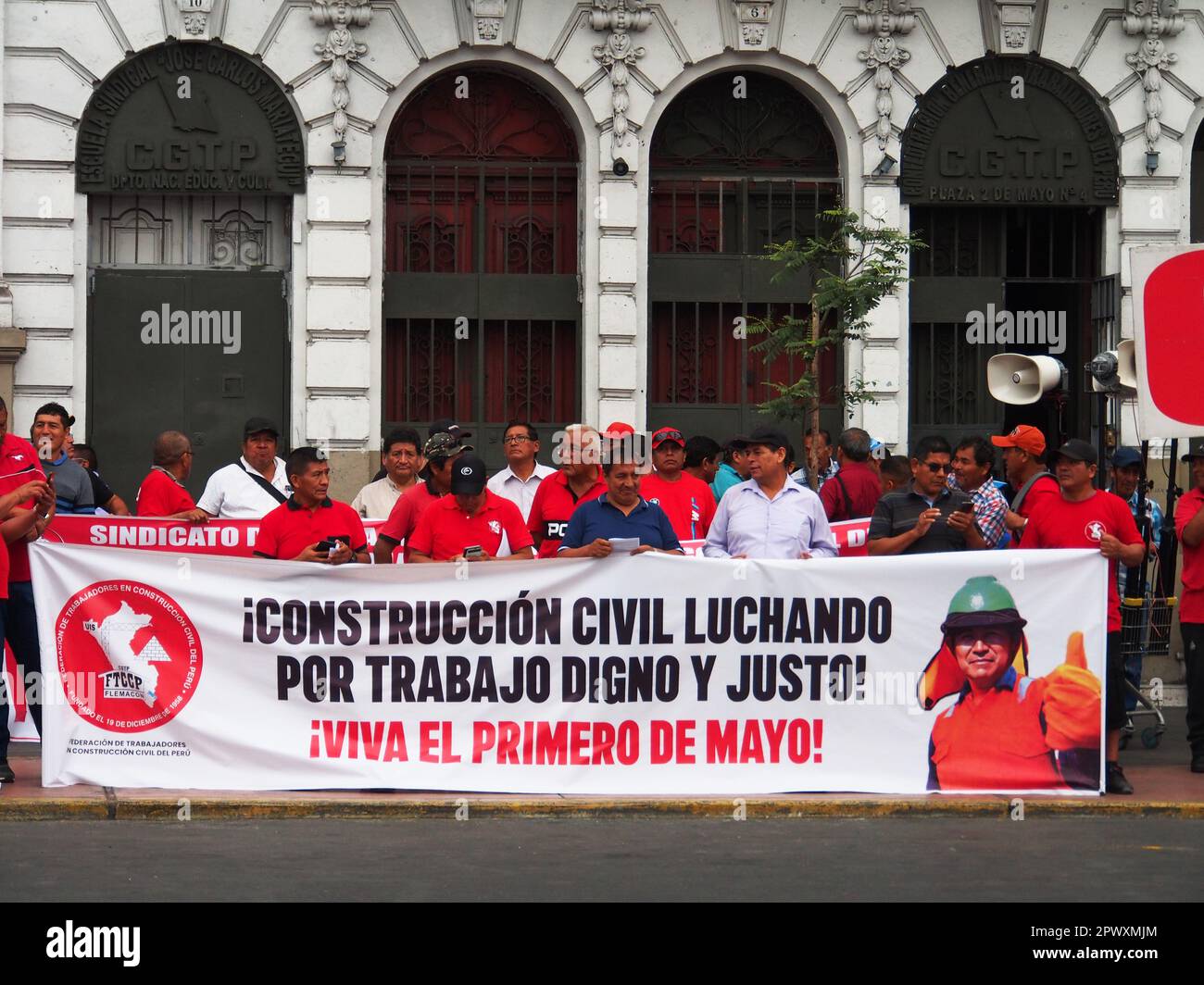 Lima, Peru. 01st May, 2023. Construction workers demonstrating when ...