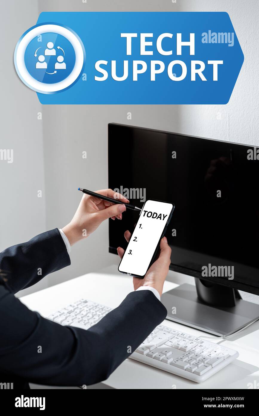 Text caption presenting Tech Support, Business idea Assisting individuals who are having ...