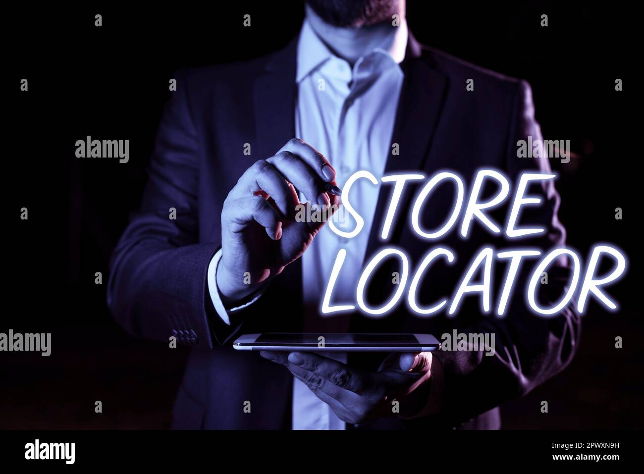 Text caption presenting Store Locator, Business concept to know the address contact number and ...