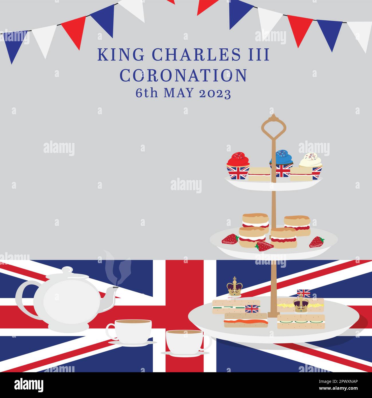 King Charles III Coronation vector illustration of British Afternoon ...