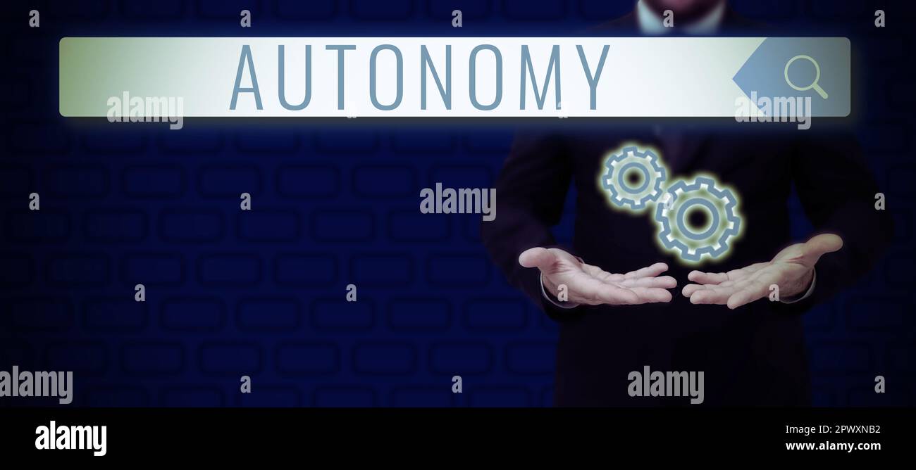 Text sign showing Autonomy, Word for vehicle that can guide itself ...