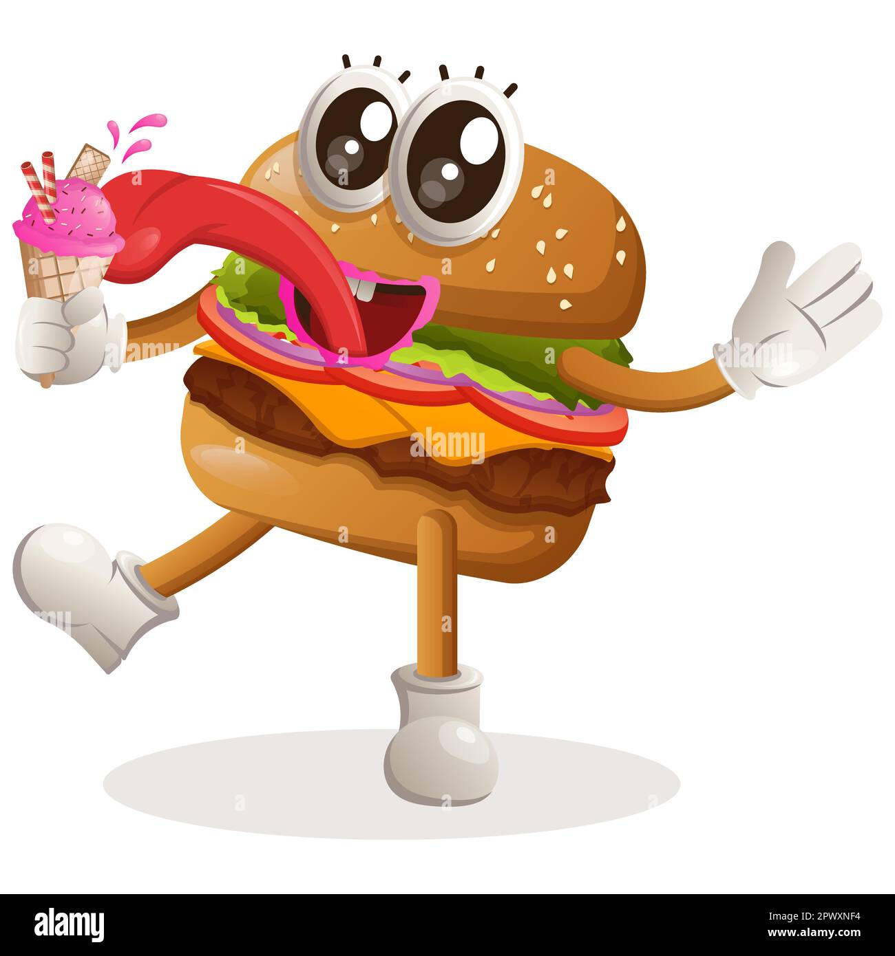 Cute burger mascot design eat ice cream, ice cream cone. Burger cartoon ...