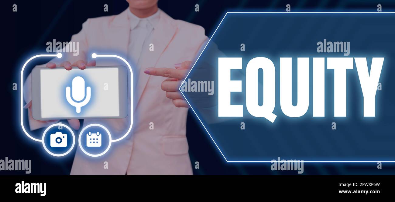 Hand writing sign Equity, Concept meaning quality of being fair and ...