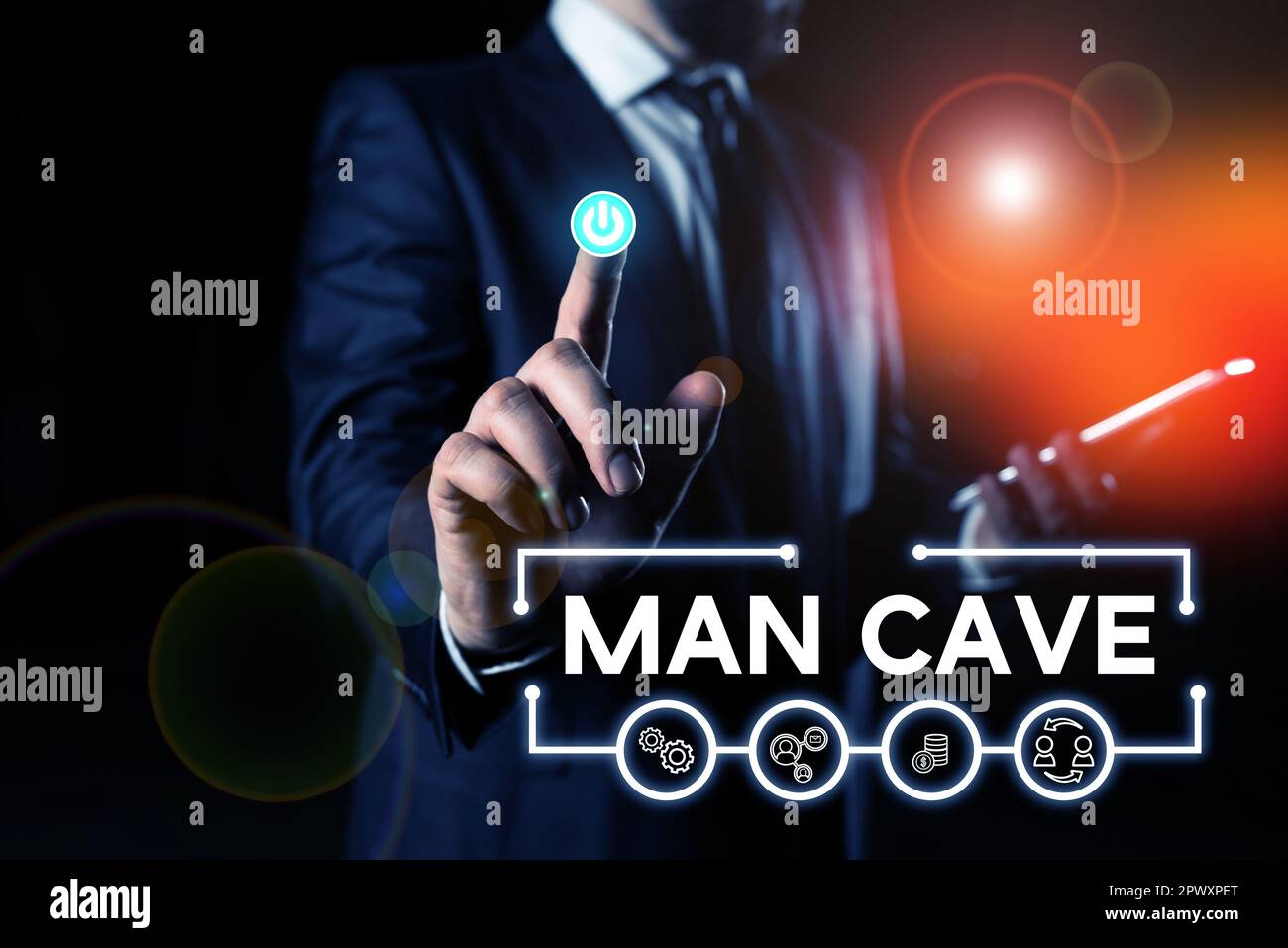 Hand writing sign Man Cave, Business approach a room, space or area of ...