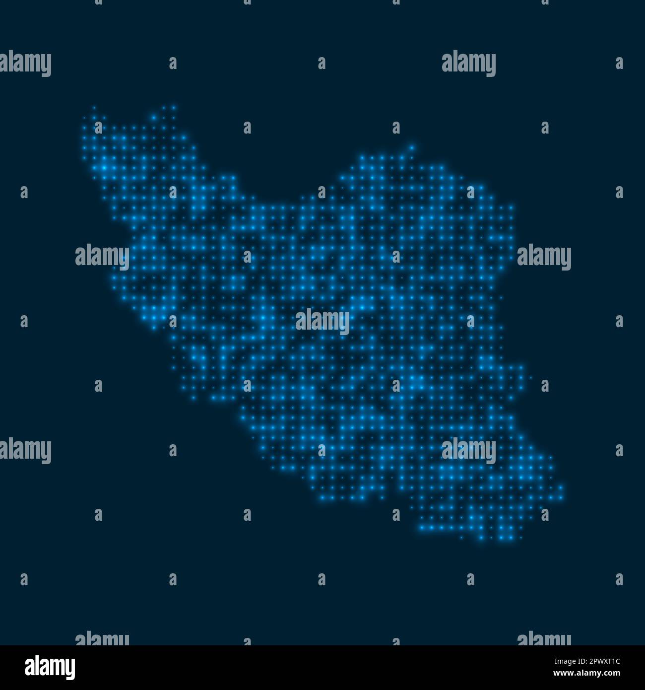 Iran dotted glowing map. Shape of the country with blue bright bulbs ...