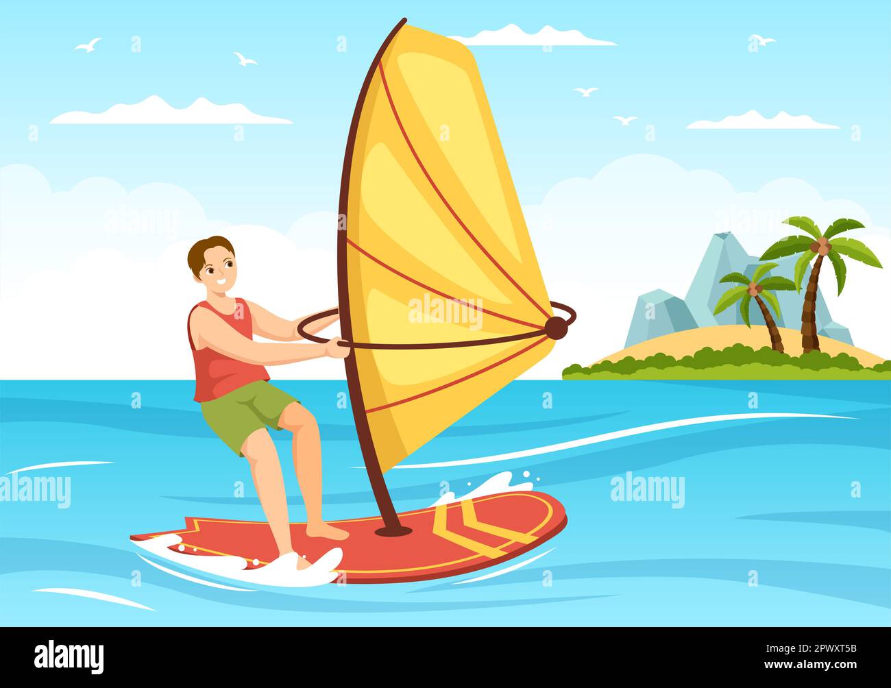 Windsurfing with the Person Standing on the Sailing Boat and Holding ...