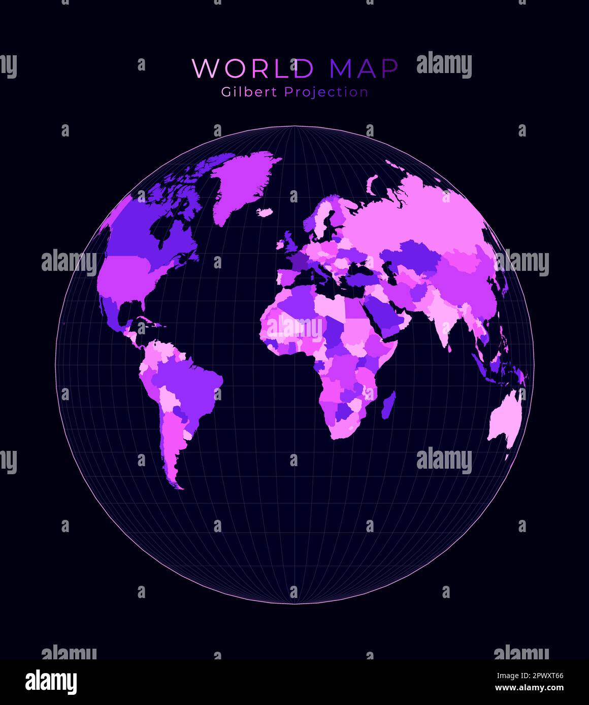 World Map. Gilbert's two-world perspective projection. Digital ...