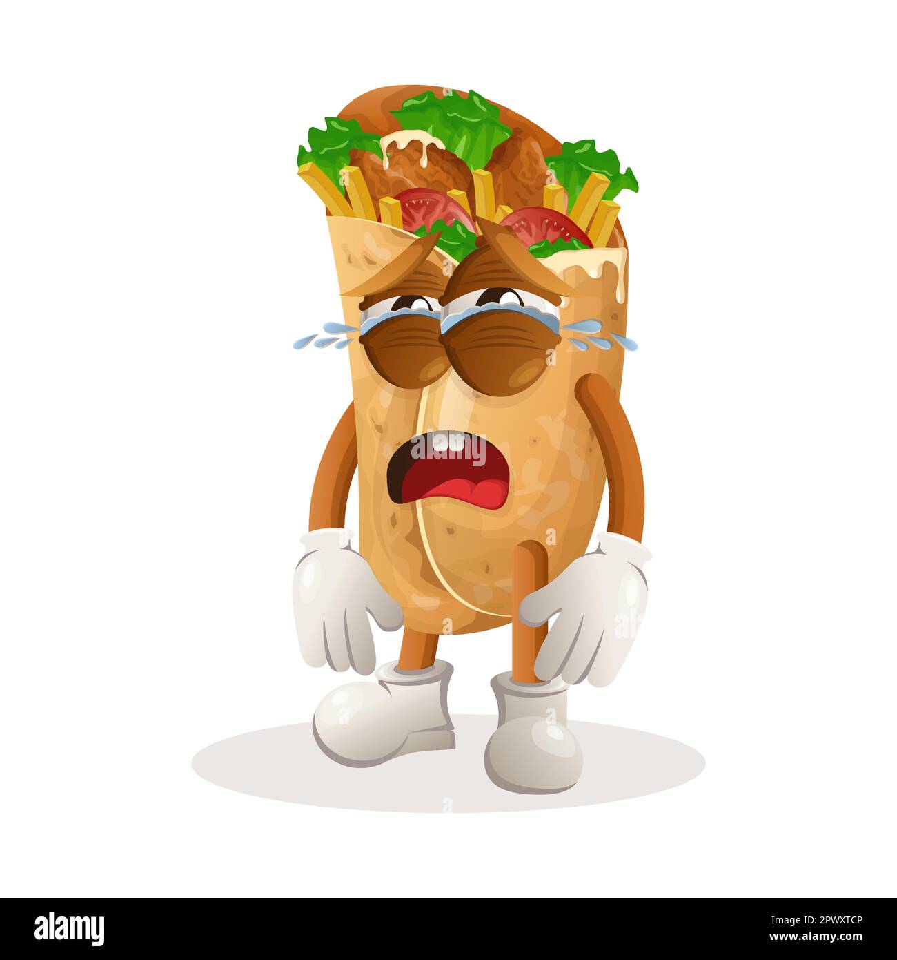 Cute burrito mascot crying. Perfect for food store, small business or e ...