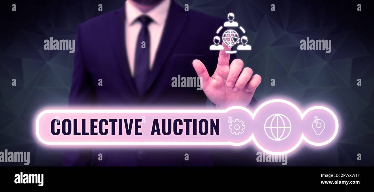 Hand writing sign Collective Auction, Business concept Gathering and ...