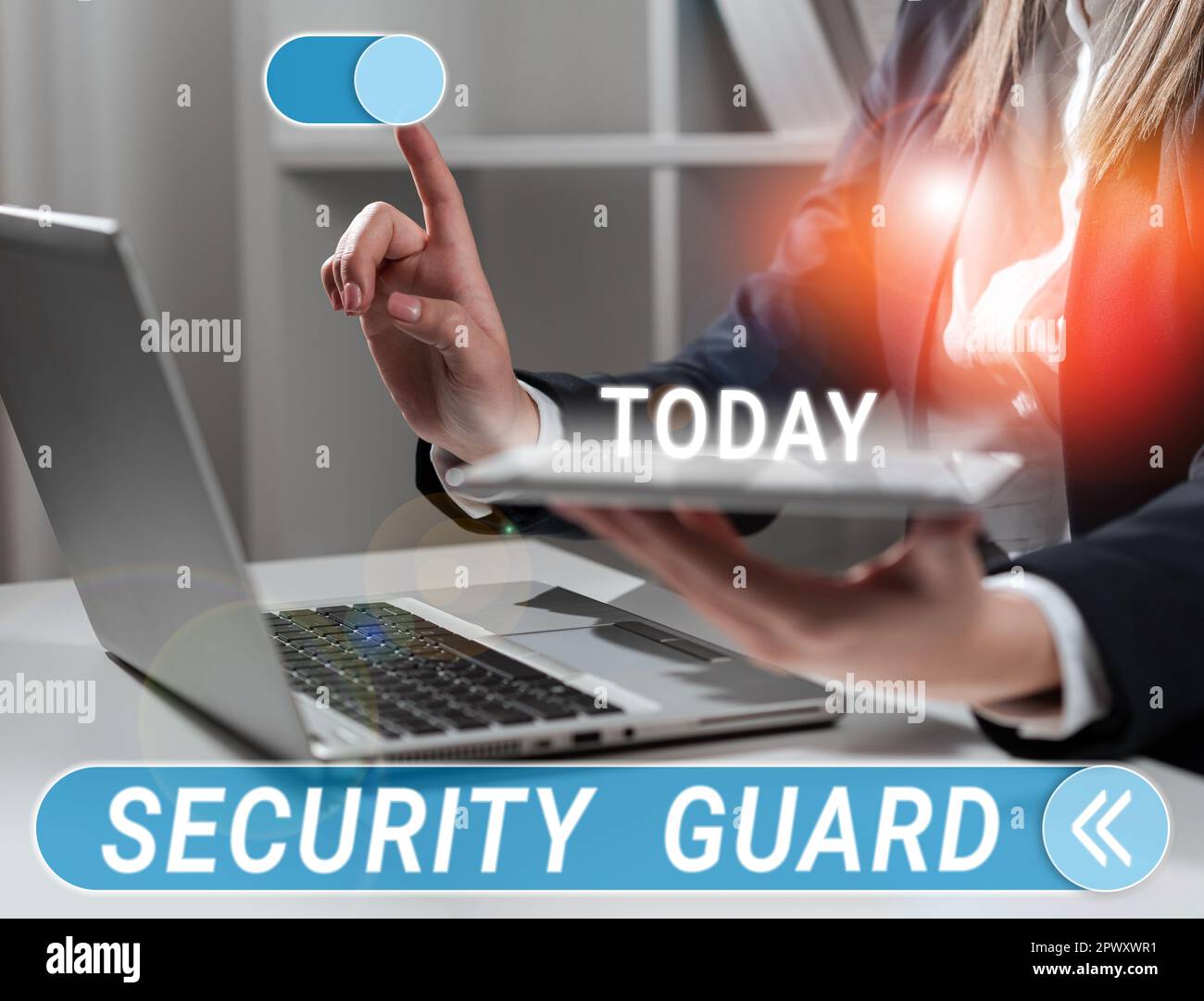 Hand writing sign Security Guard, Business concept tools used to manage ...