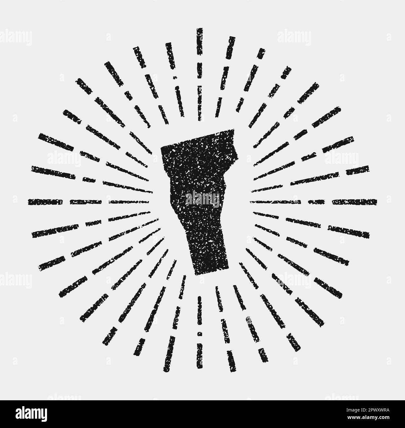 Vintage map of Vermont. Grunge sunburst around the us state. Black ...