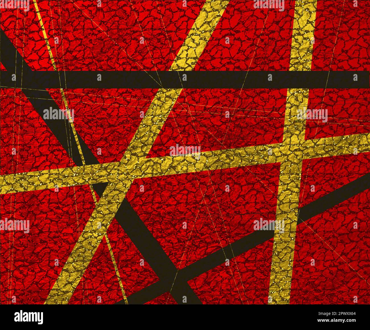 A dark red background with black and yellow criss cross items Stock ...