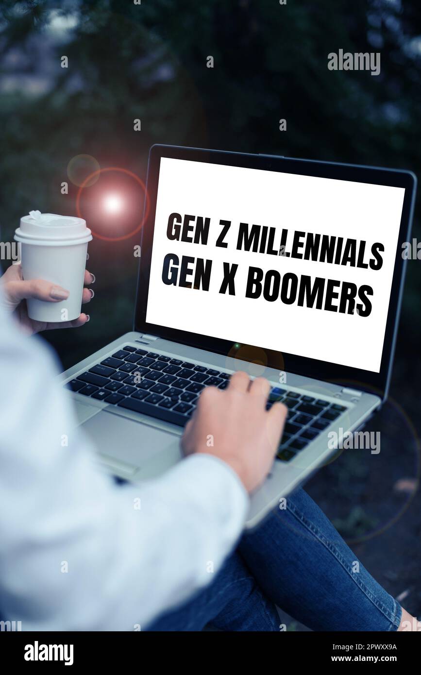 Text caption presenting Gen Z Millennials Gen X Boomers, Word Written ...