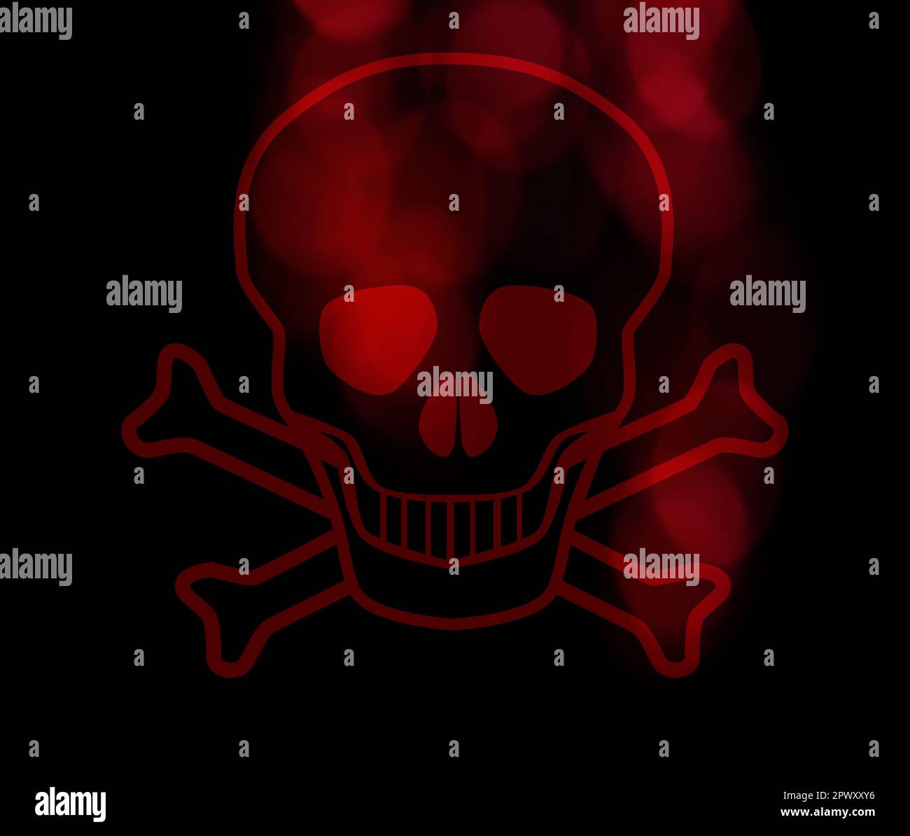Skull and crossbones red grunge danger sign over a black background ...