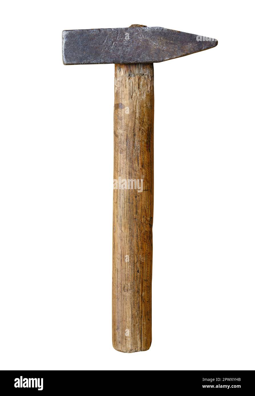 Old vintage hammer isolated on white background, closeup tool cut out ...