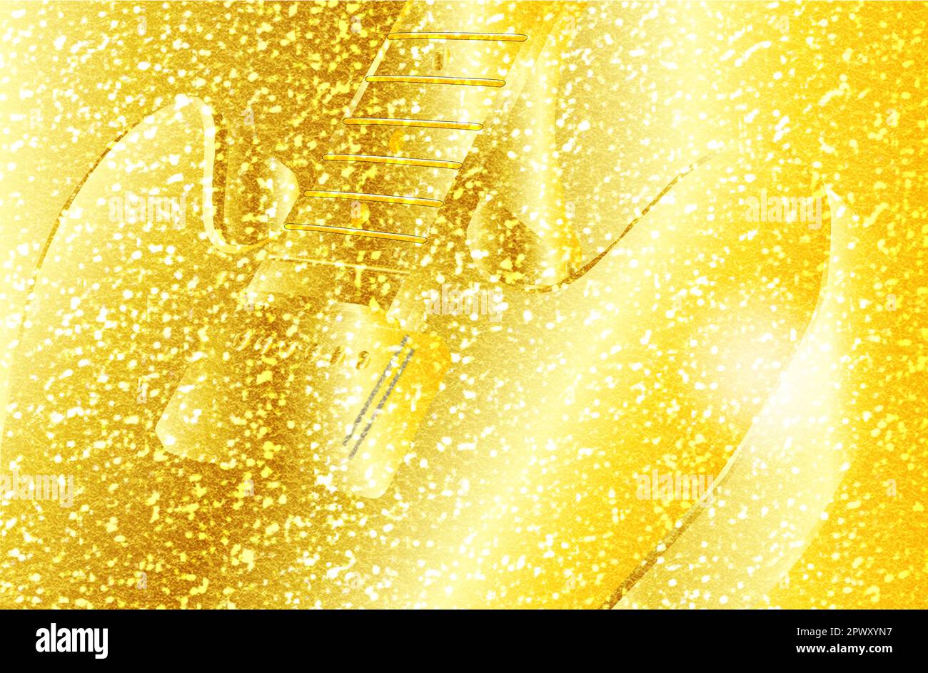 A classic typical jazz and blues guitar in gold on a gold background ...