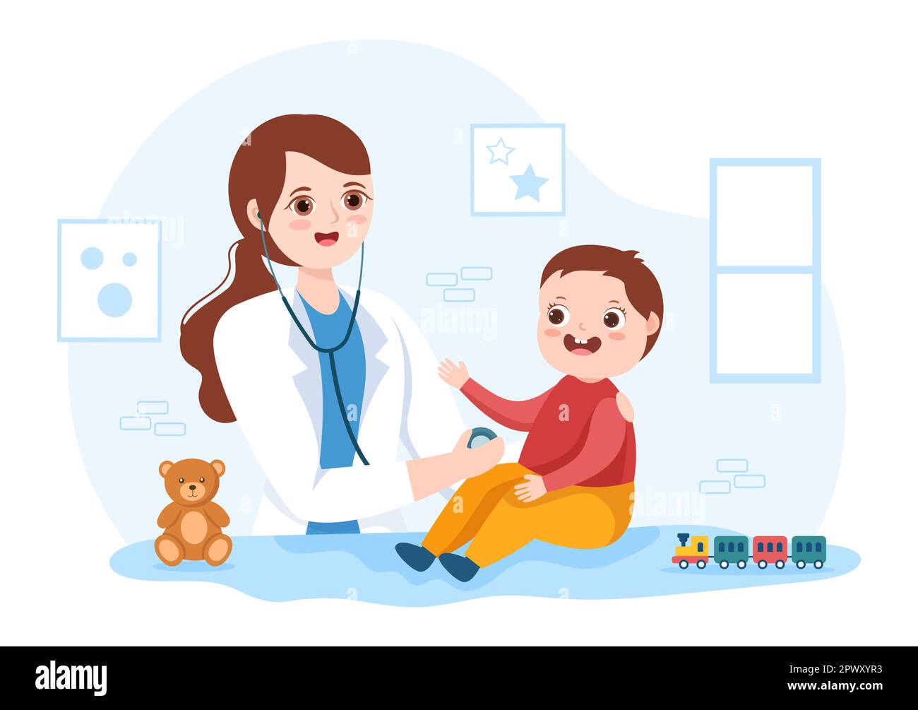 Pediatrician Examines Sick Kids and Baby for Medical Development ...