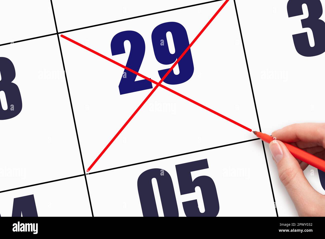 29th day of the month. Hand writing text calendar date. Design layout ...